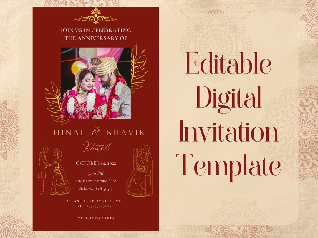 Customizable Indian Anniversary Invitation Template (digital) - Etsy