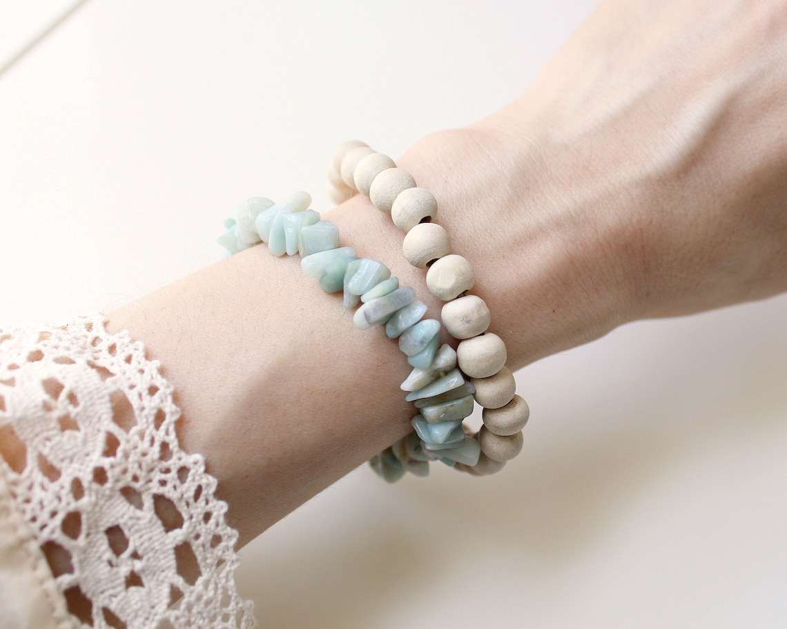 Set of 5 Natural Wood Beads Crystal Beads Bracelet. Agate - Etsy