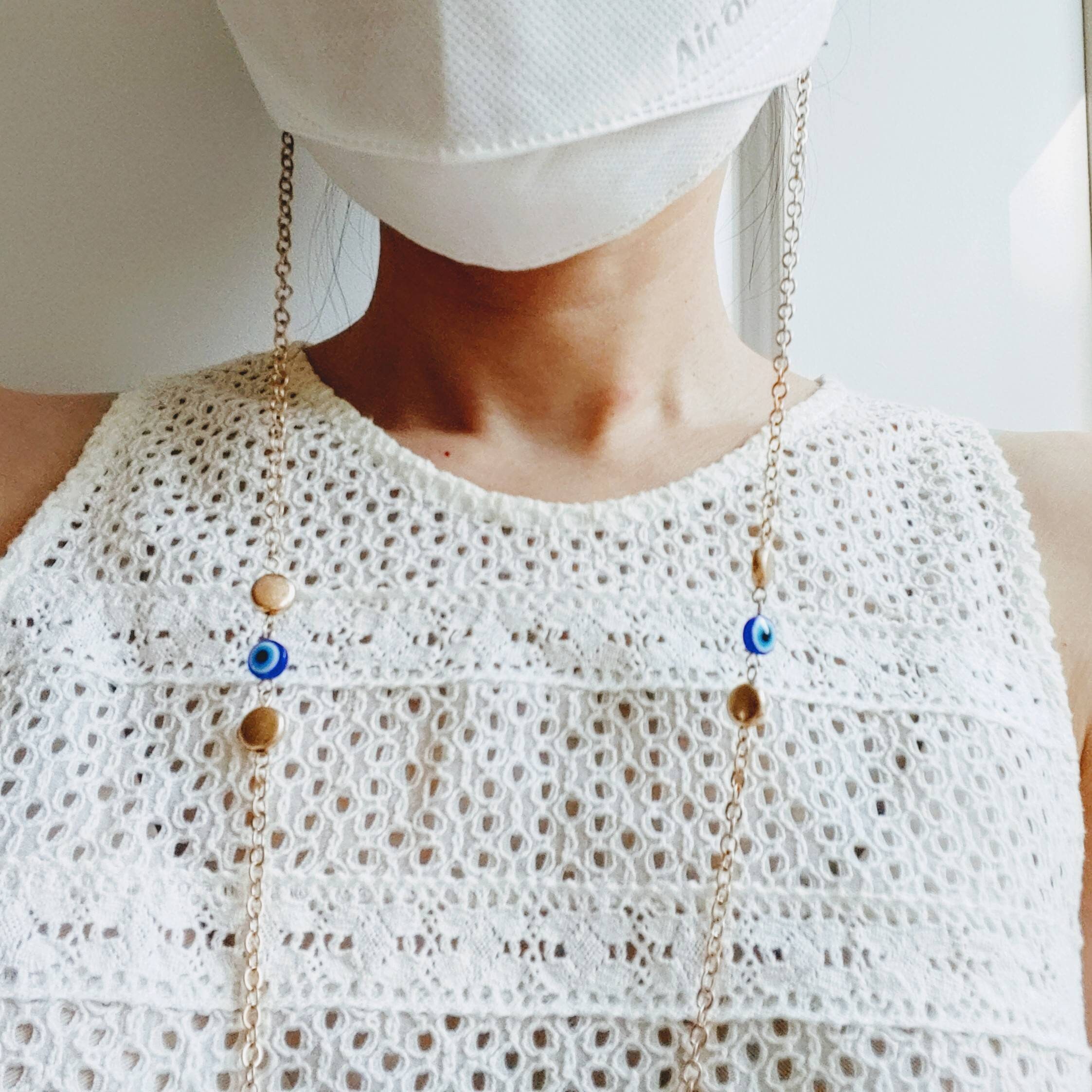 Blue Eyes Beads Maskglasses Chain. Eyes Mask Chain. Boho Hippie Mask ...