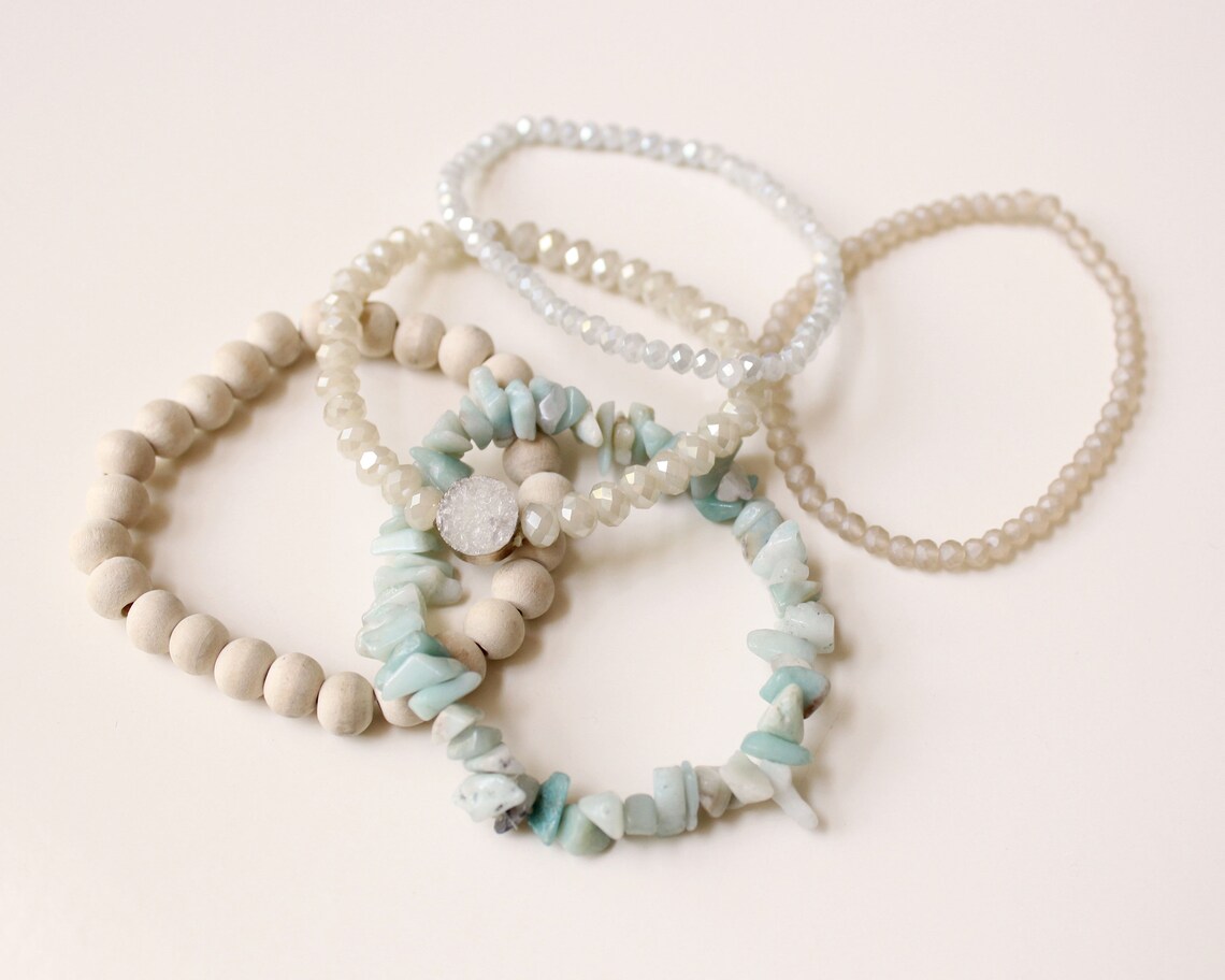 Set of 5 Natural Wood Beads Crystal Beads Bracelet. Agate - Etsy