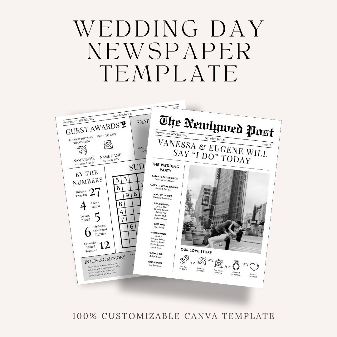 Wedding Newspaper Program Canva Template - Etsy