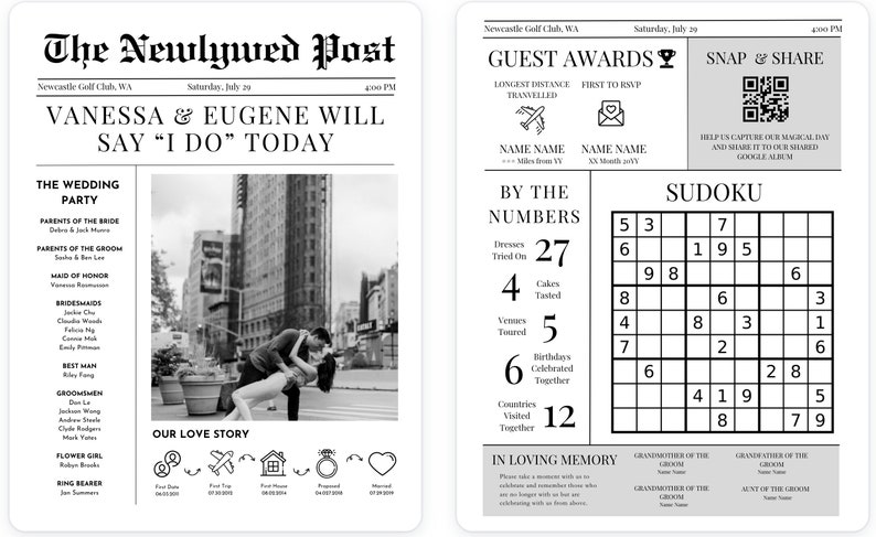 Wedding Newspaper Program Canva Template - Etsy