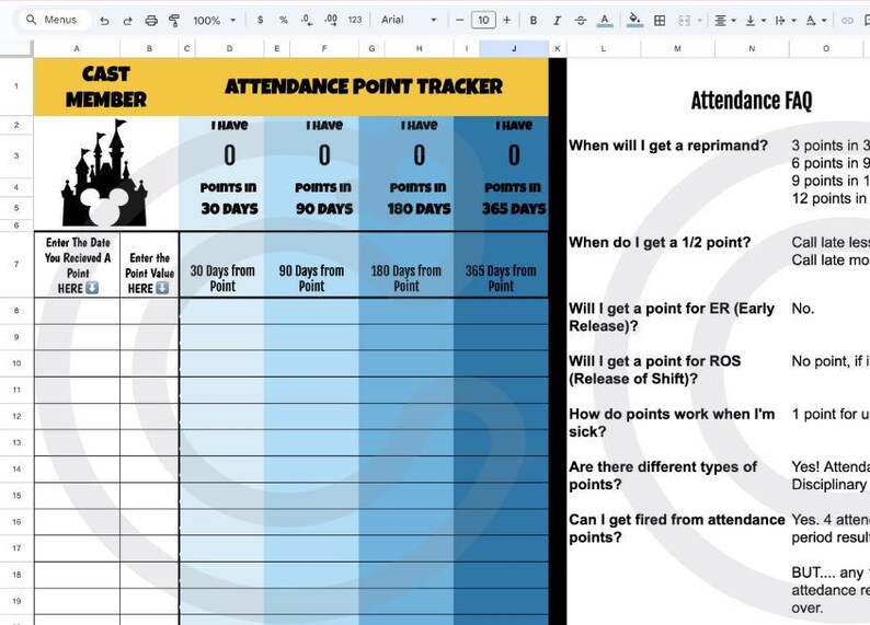 2025 WDW Cast Member Attendance Tracker | Google Sheets - Etsy