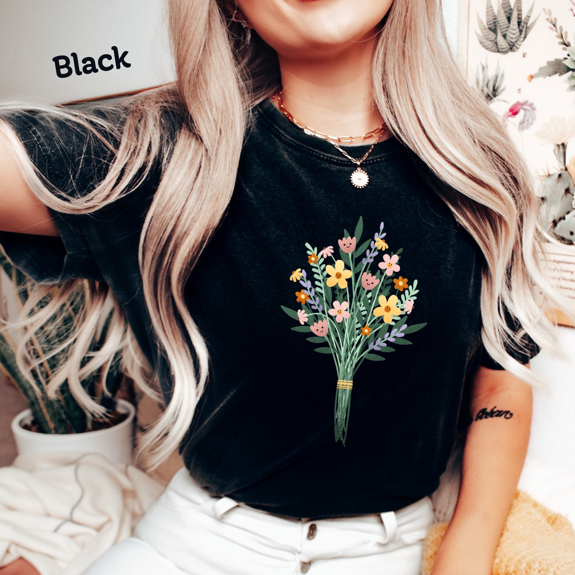 Flower Bouquet Smiley Comfort Colors Shirt Wildflower Shirt Botanical ...