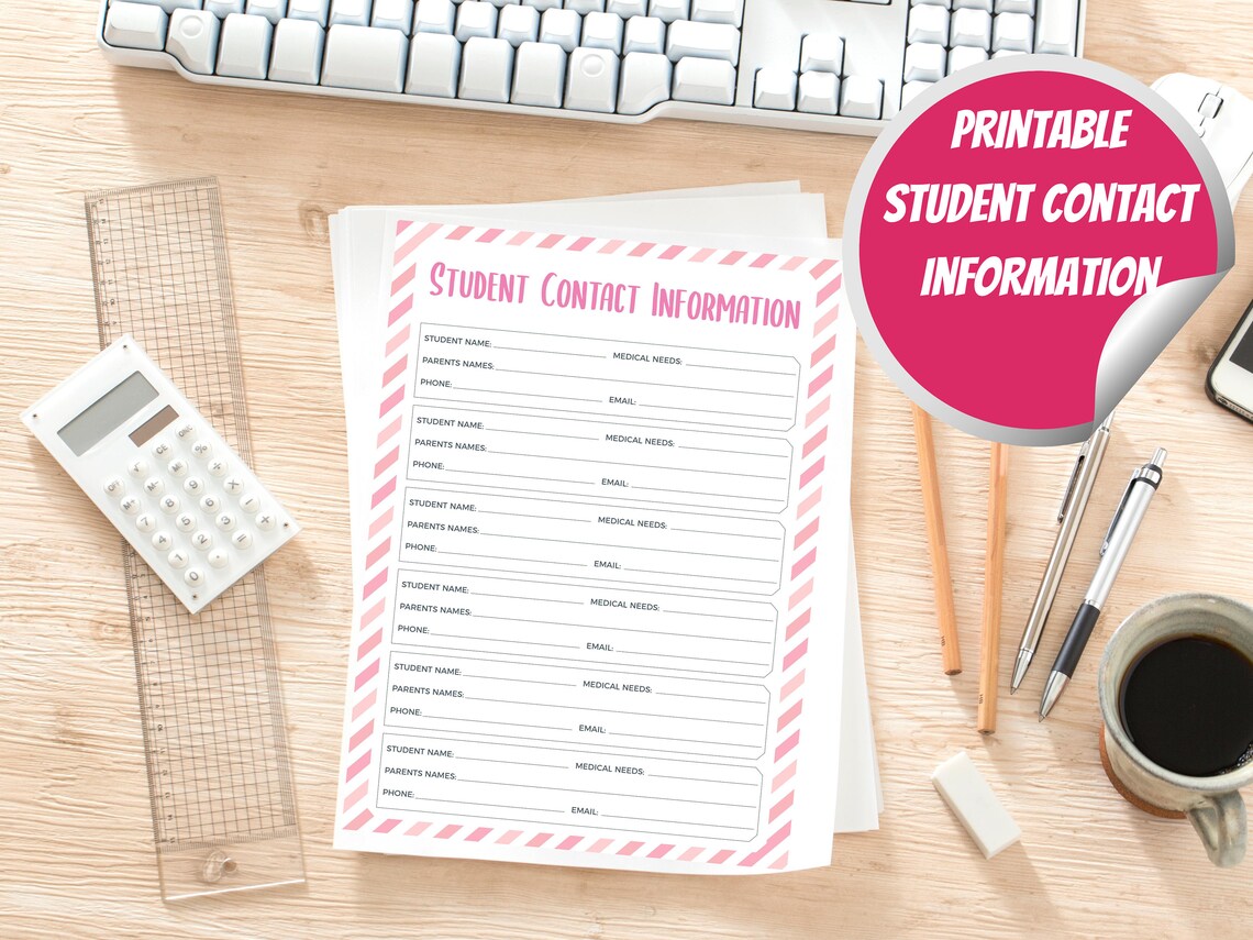 Printable Student Contact Information Student Information | Etsy