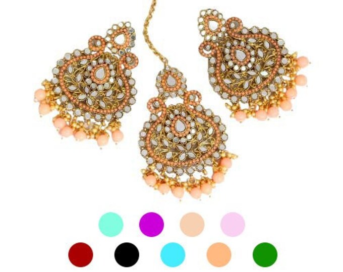 CLOSING SALE Fancy ARC Mirror Maang Tikka Earring Set/perfect for All ...