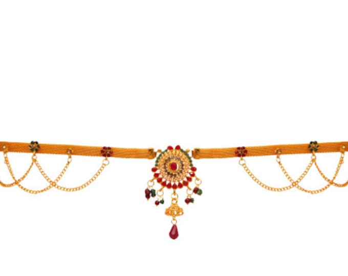 Simple South Indian/ Temple Kamarband With Maroon and Green Glass ...