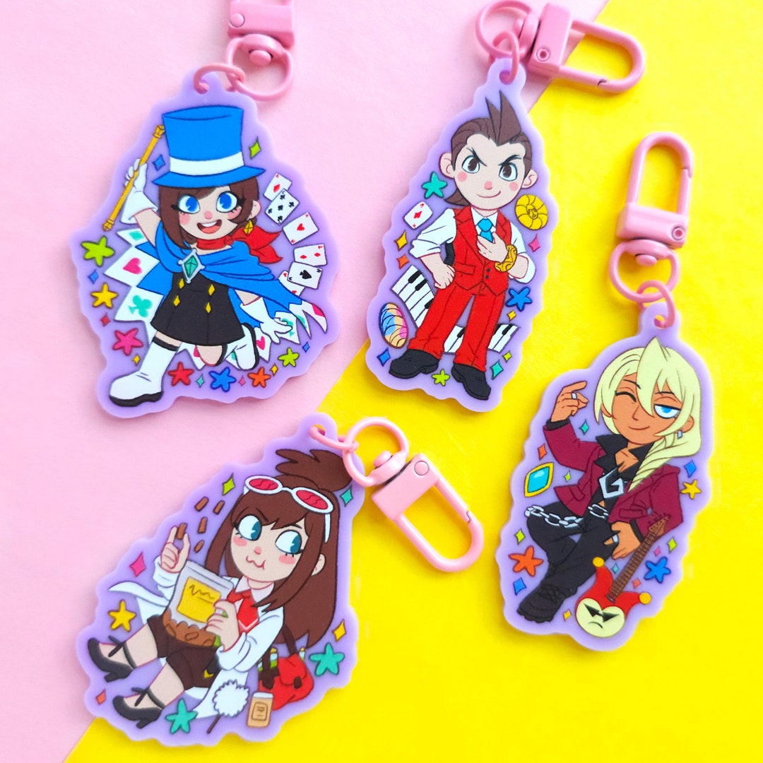 Ace Attorney Apollo Justice Chibi Single Sided Keychains Apollo Trucy ...