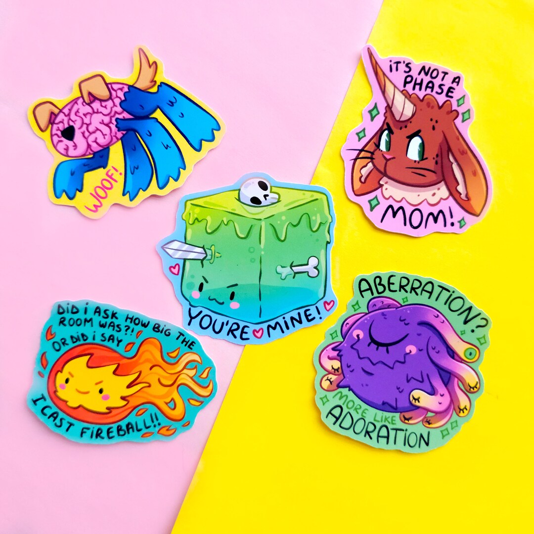 Fantasy TTRPG D&D Inspired Stickers Gelatinous Cube, Almiraj, Fireball ...