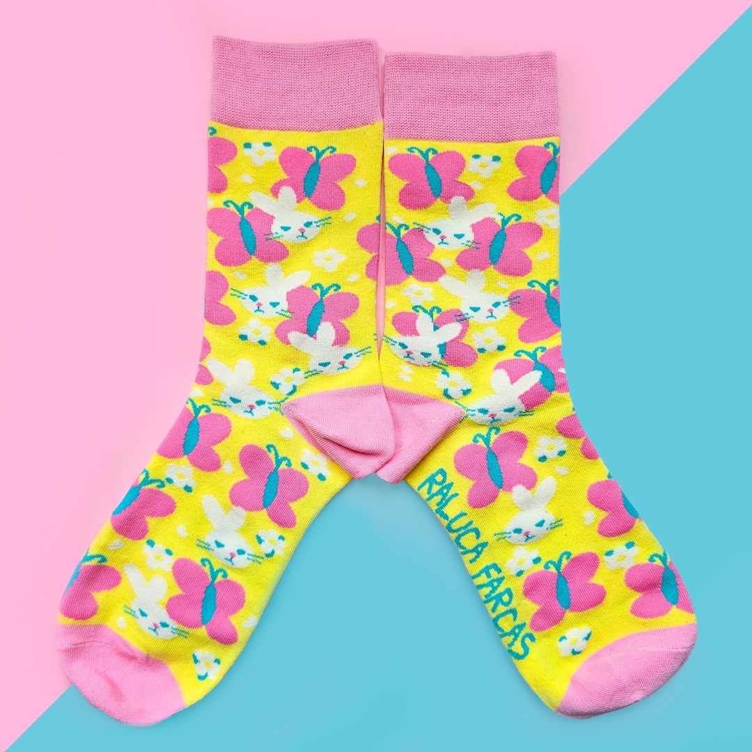 Fluttershy Angel Bunny and Butterfly MLP Embroidered Crew Socks - Etsy