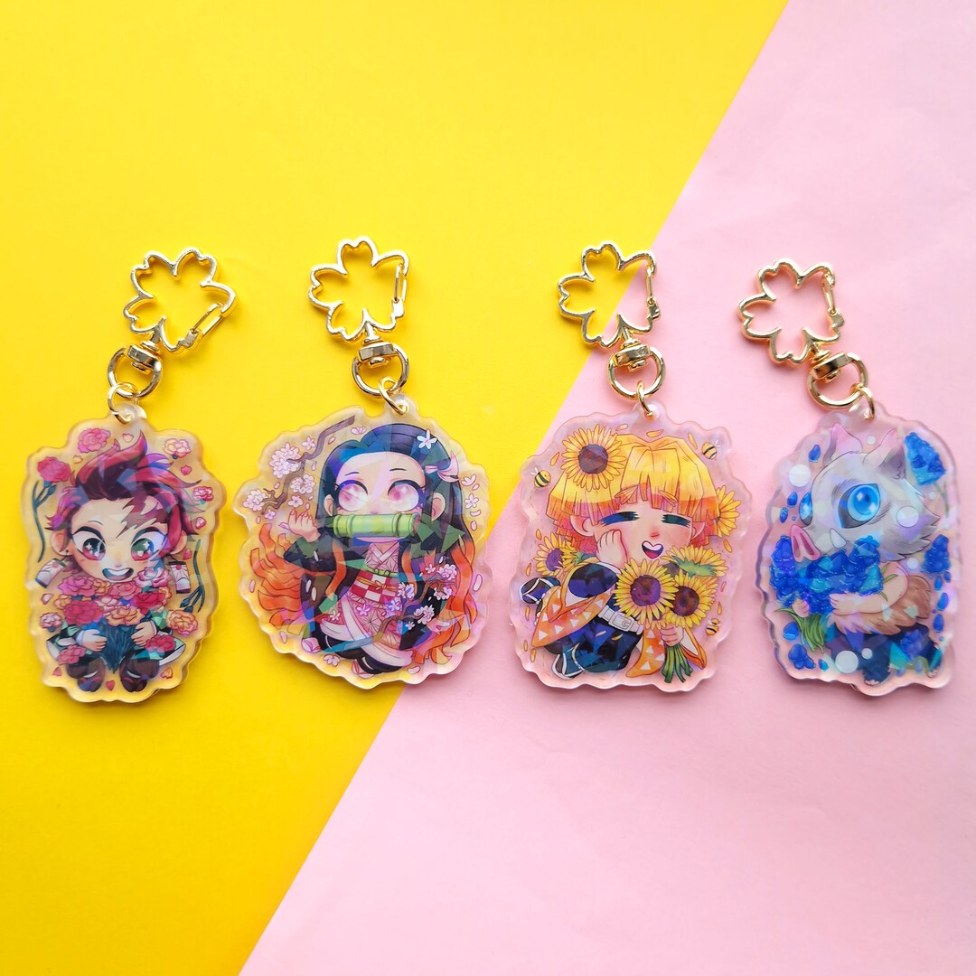 Anime Demon Holographic Keychains Charm Pin Slayer Nezuko, Tanjiro ...