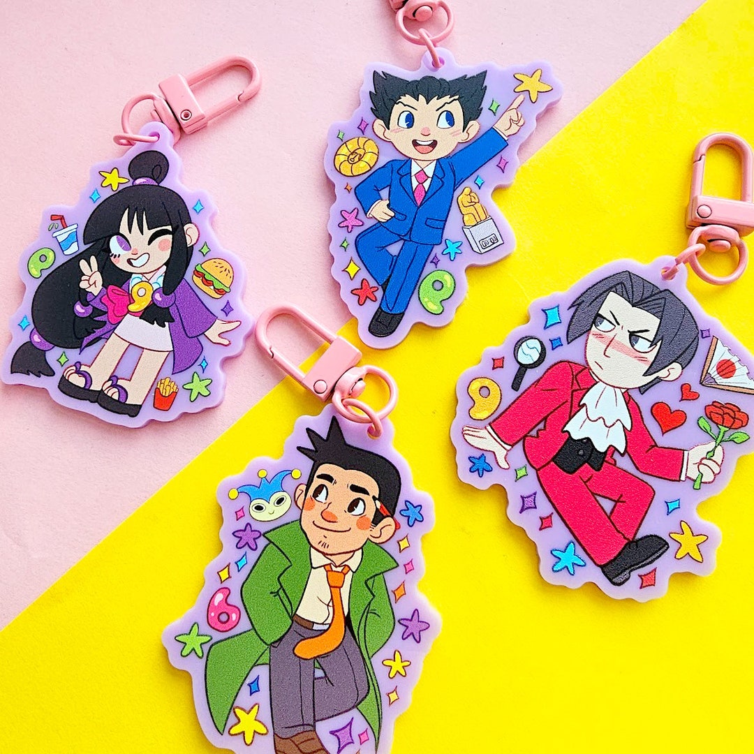 Phoenix Wright Ace Attorney Chibi Keychains Charms Miles Edgeworth Maya ...