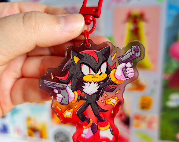 Shadow the Hedgehog With Guns Colourful Gradient Acrylic Keychain Charm ...