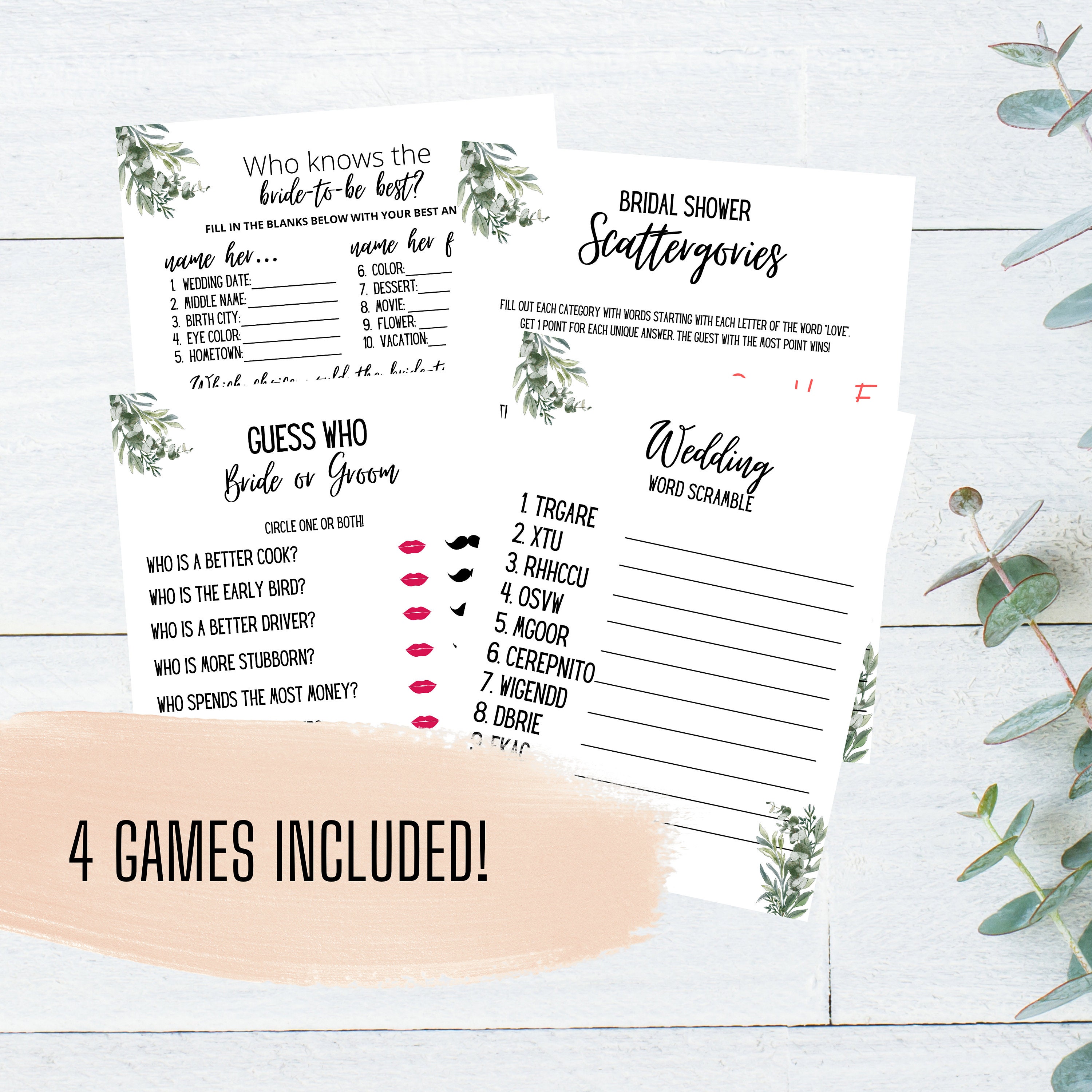 Bridal Shower Games Printable Answer Key Included - Etsy