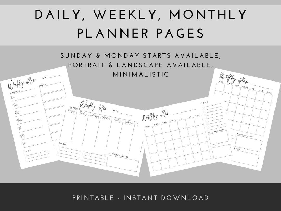 Black & White Minimalistic Printable Planners - Daily, Weekly, Monthly ...