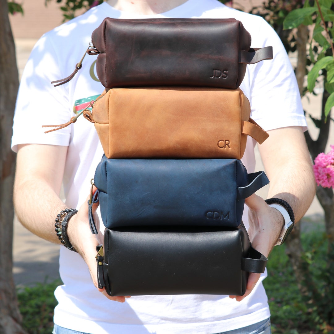 Personalized Full Grain Leather Dopp Kit - Premium Gifts for Him ...