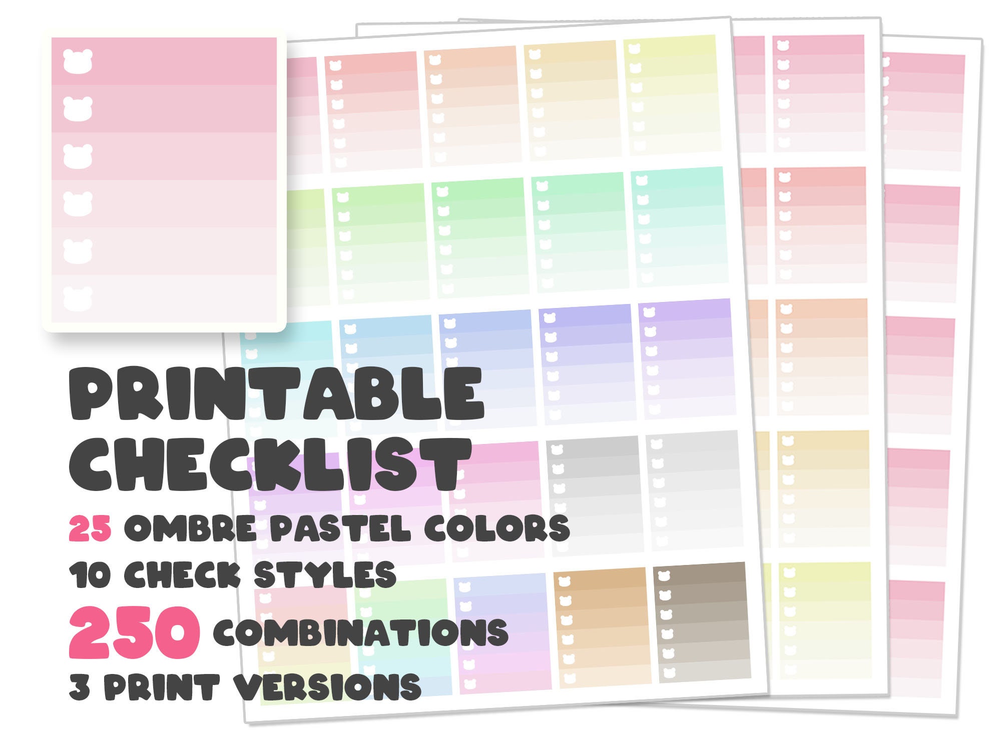 Printable Pastel Ombre Checklist Planner Stickers Erin Condren Full Box ...