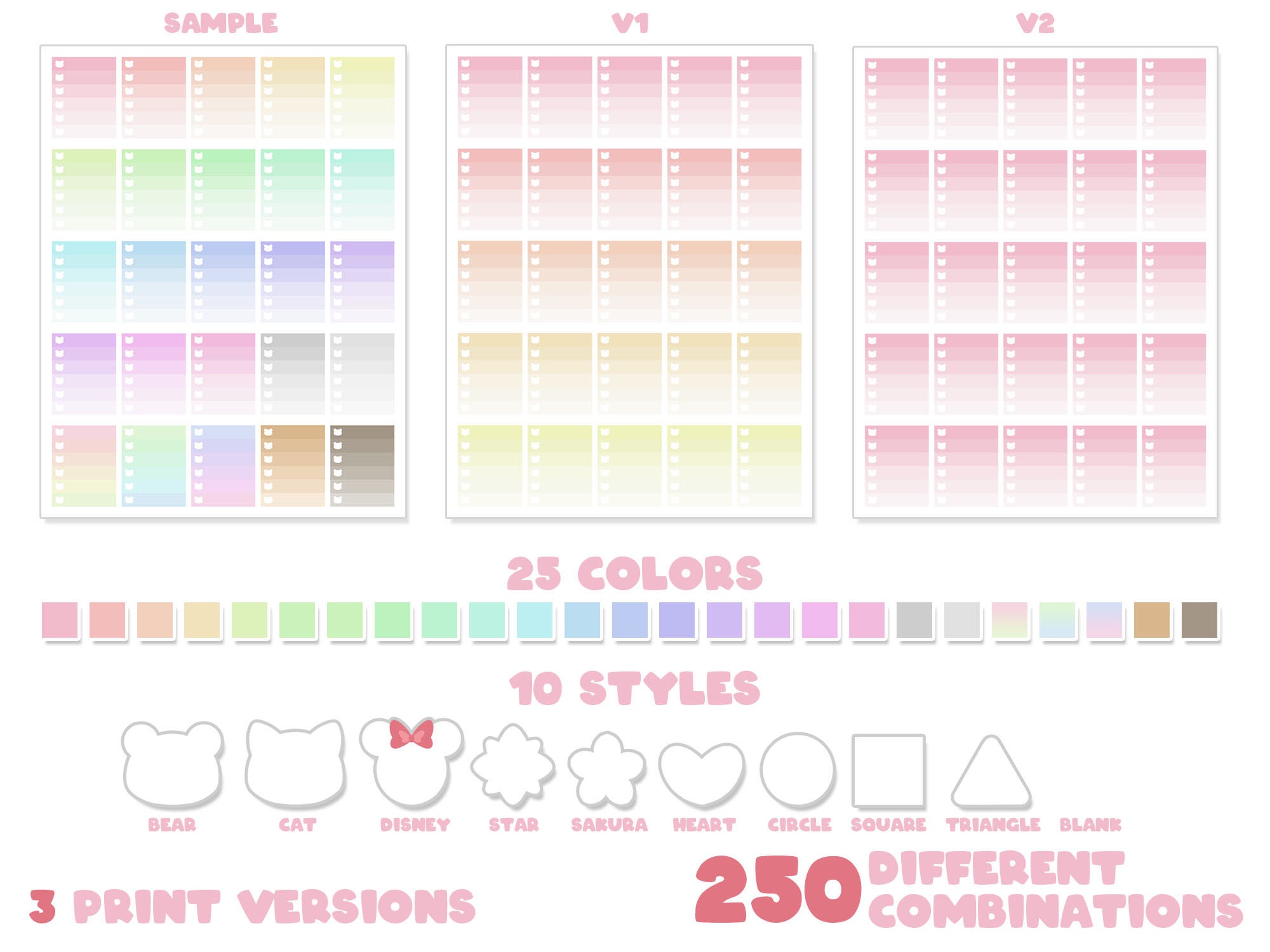 Printable Pastel Ombre Checklist Planner Stickers Erin Condren Full Box ...