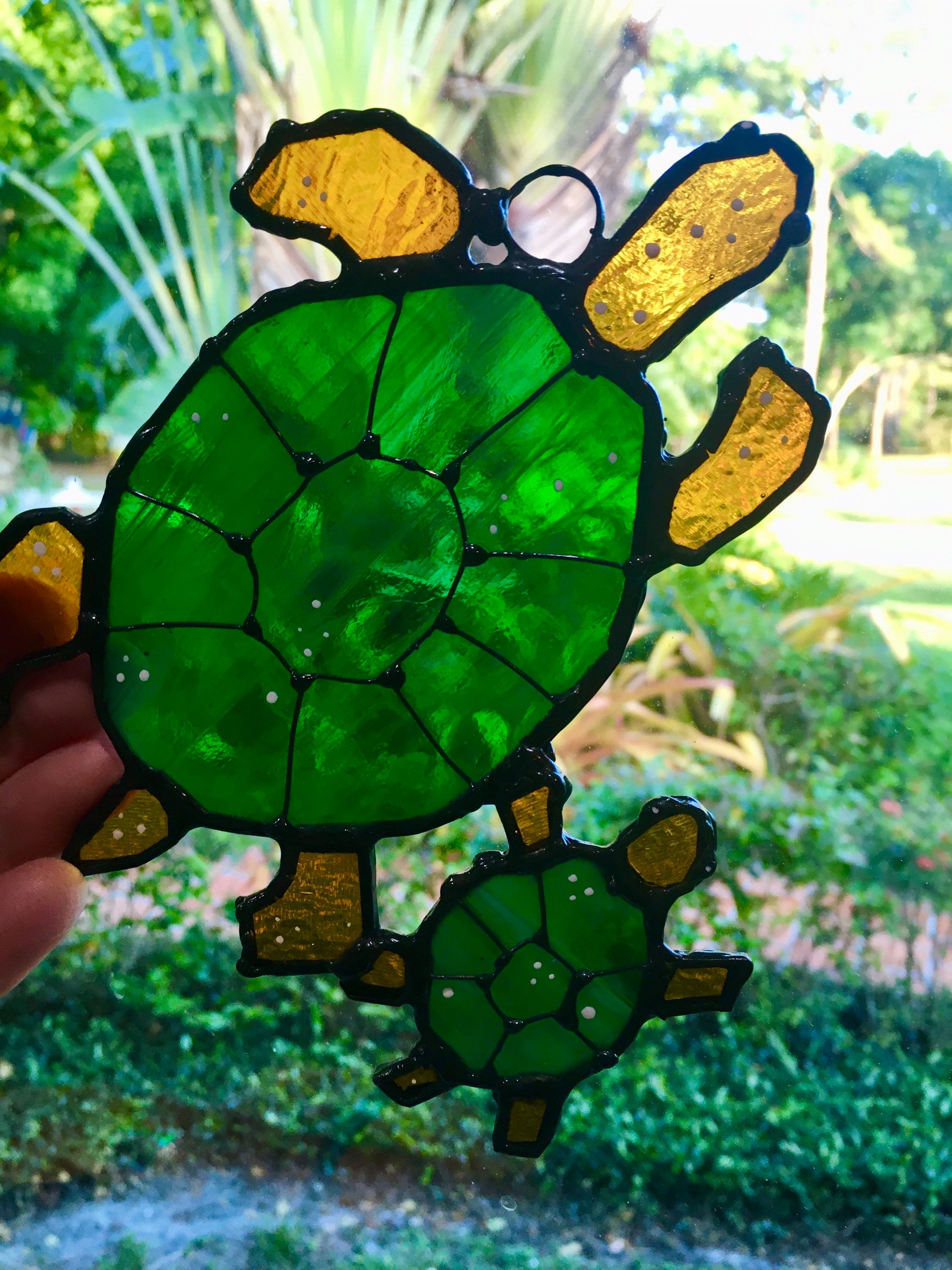 Mama and One Hatchling Sea Turtle Stained Glass Window Decor( Free ...