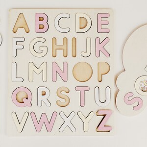 Pastel Pink Wooden Alphabet Puzzle, Alphabet Learning for Kids ...