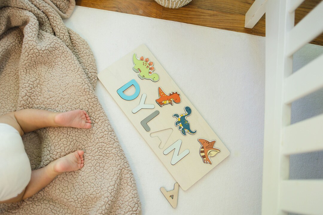 Personalized Wooden Name Puzzle, Dinosaur Name Puzzles for Toddlers ...