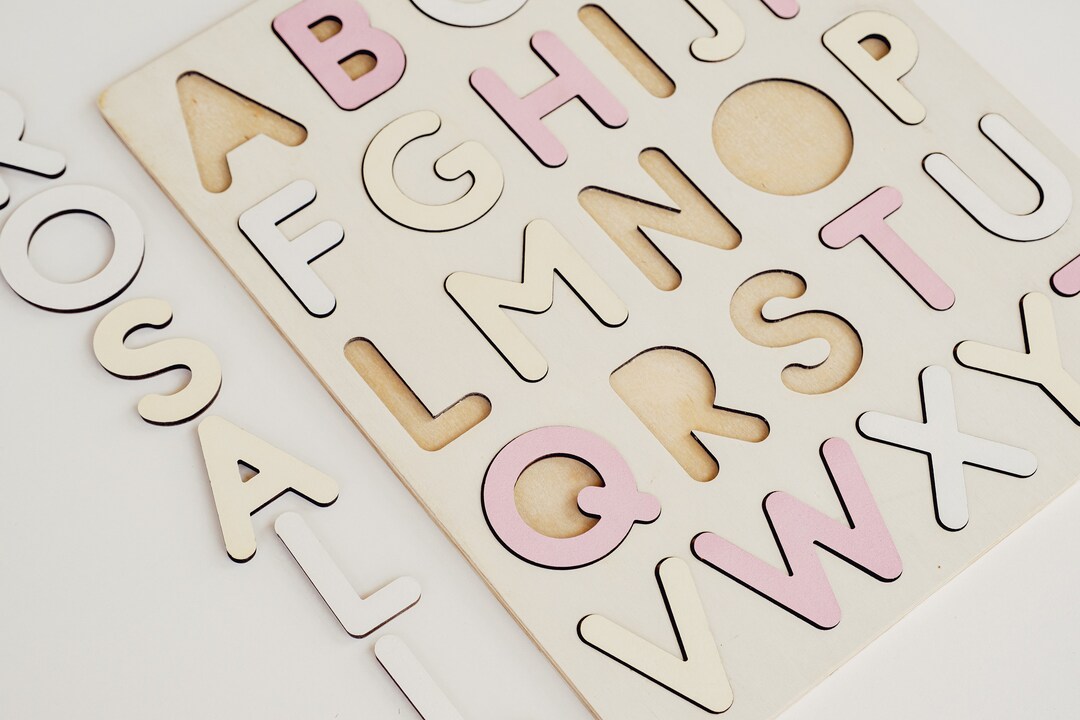 Pastel Pink Wooden Alphabet Puzzle, Alphabet Learning for Kids ...