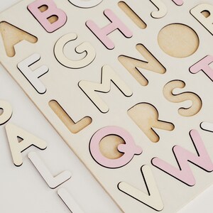 Pastel Pink Wooden Alphabet Puzzle, Alphabet Learning for Kids ...