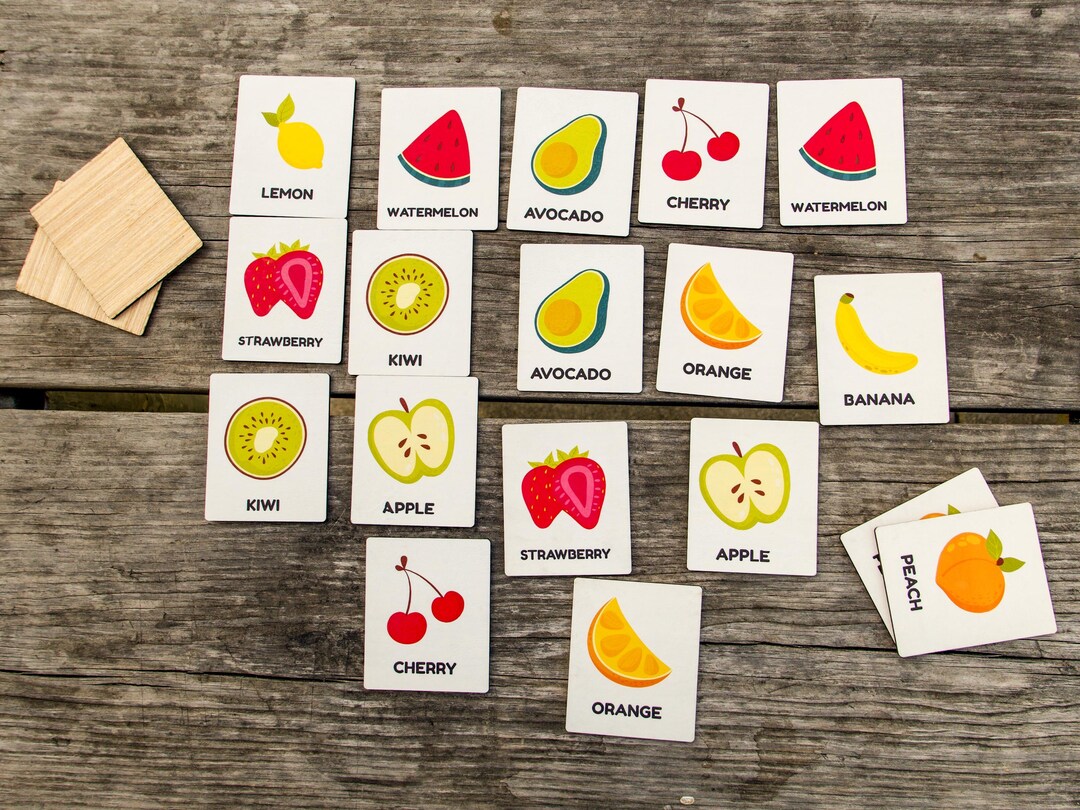 Wooden Matching Game: Fruit Memory Flash Cards for Toddlers - Etsy