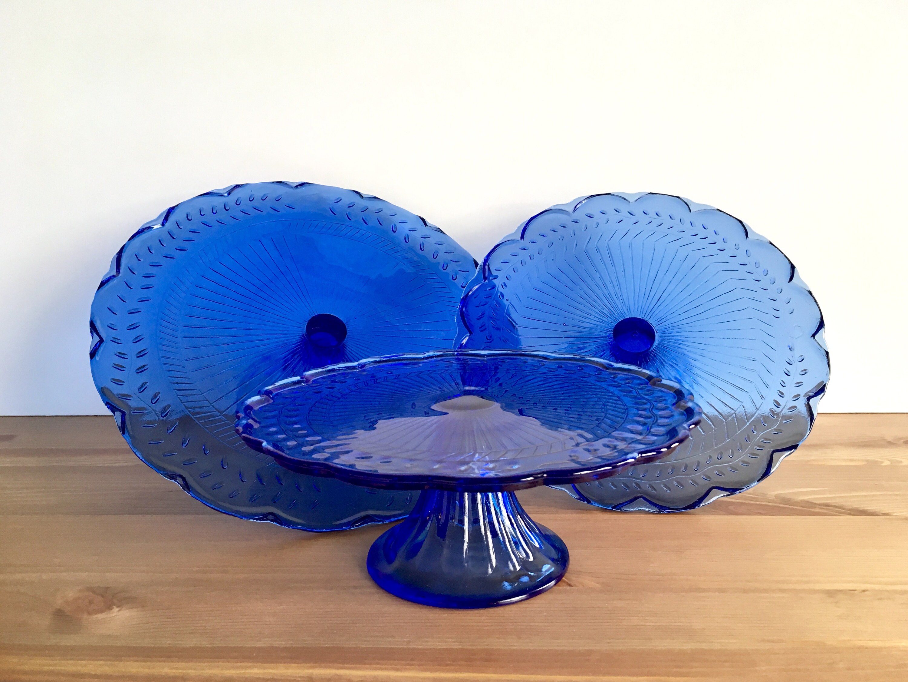 Vintage Glass Cake Stand 3 Cobalt Blue Cake Stands 3 Tiered | Etsy