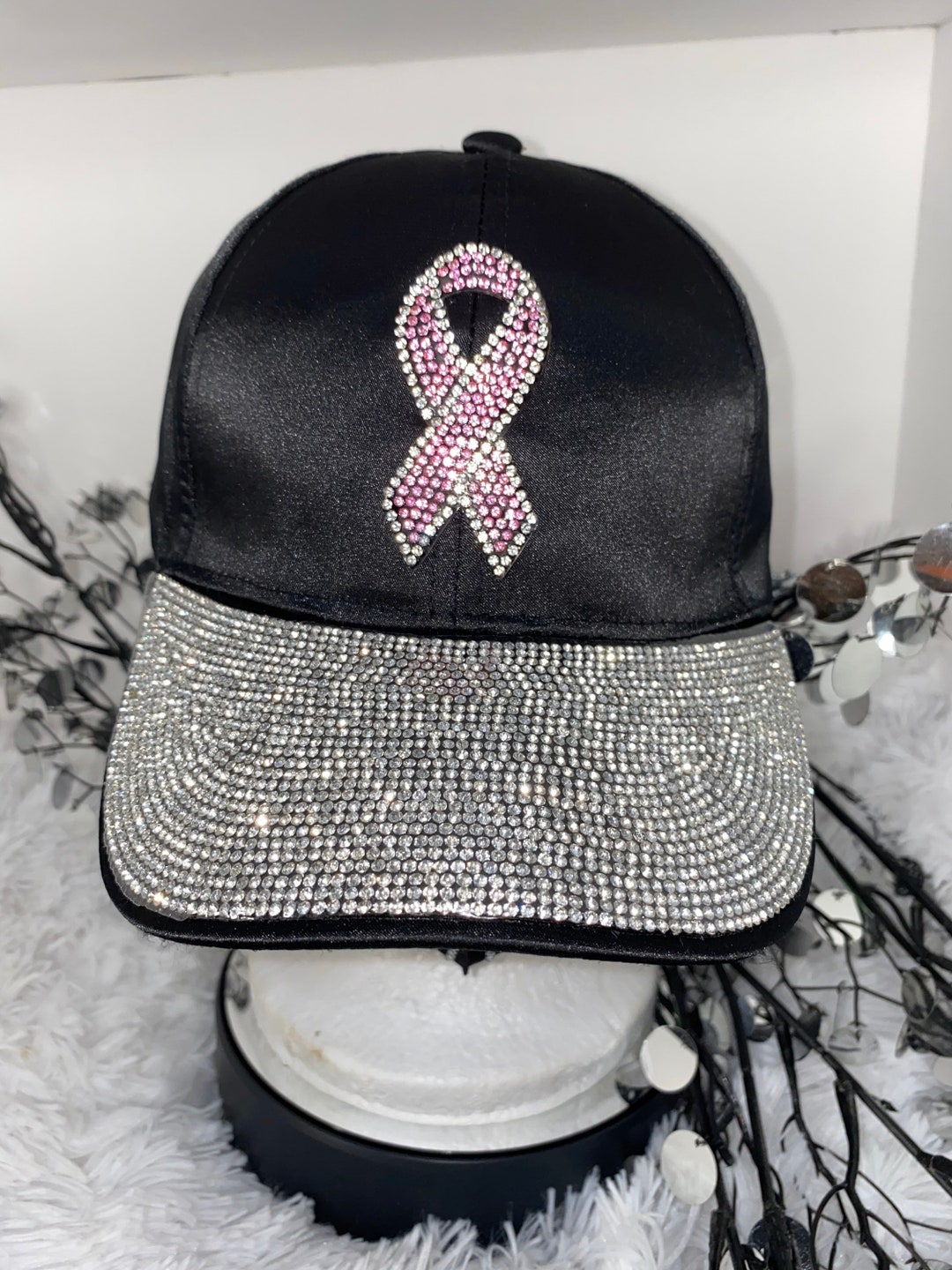 Black Satin-finish Hat With Sparkling Embellishments - Etsy