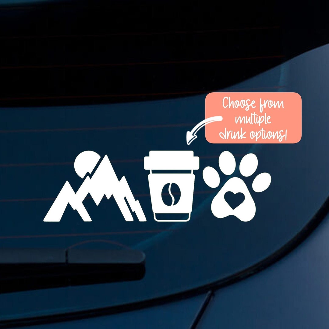 Mountains Coffee Dogs, Mountain Vinyl Decal, Coffee Car Decal, Coffee ...