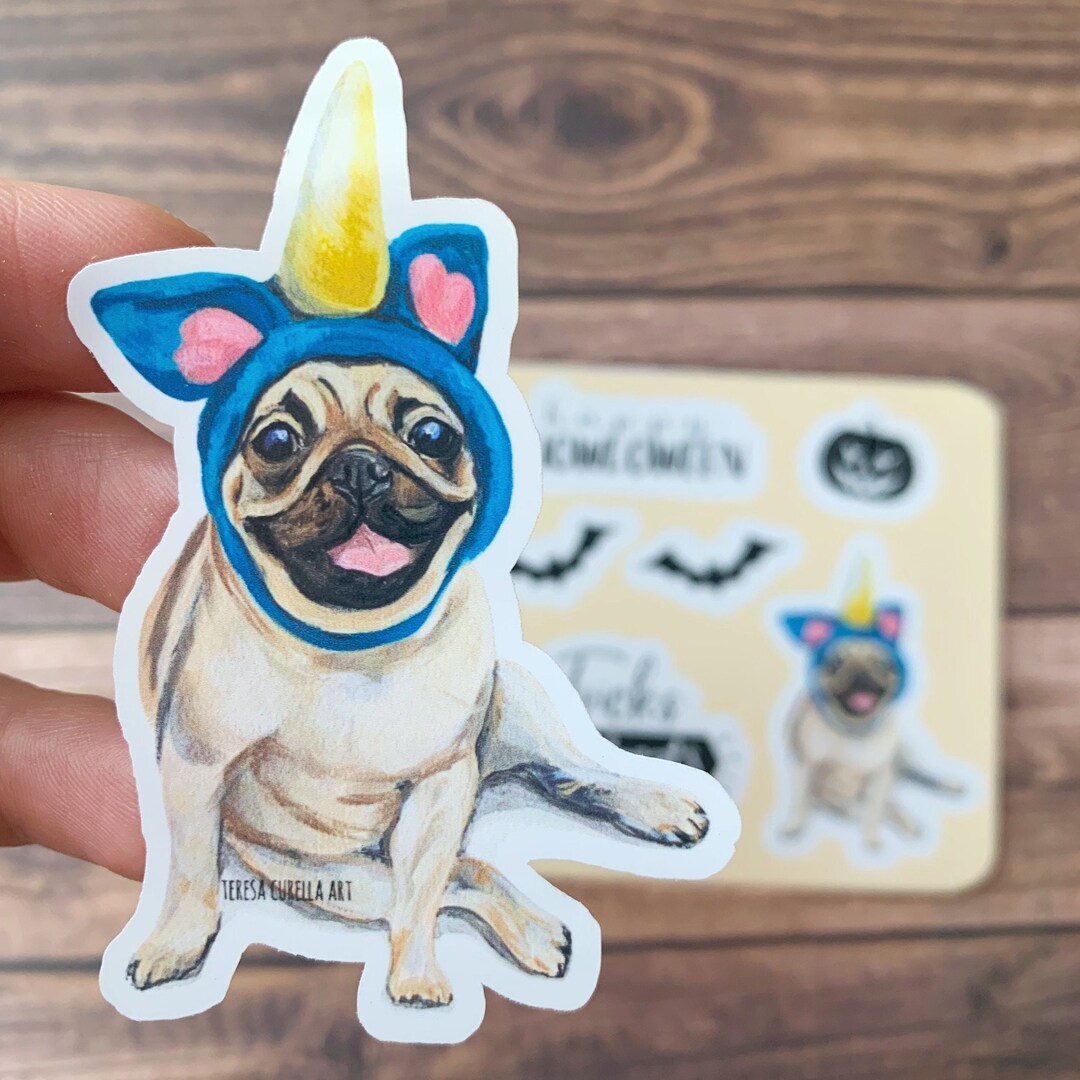 Pug Sticker Pug Dog Sticker Pug Halloween Sticker Unicorn - Etsy