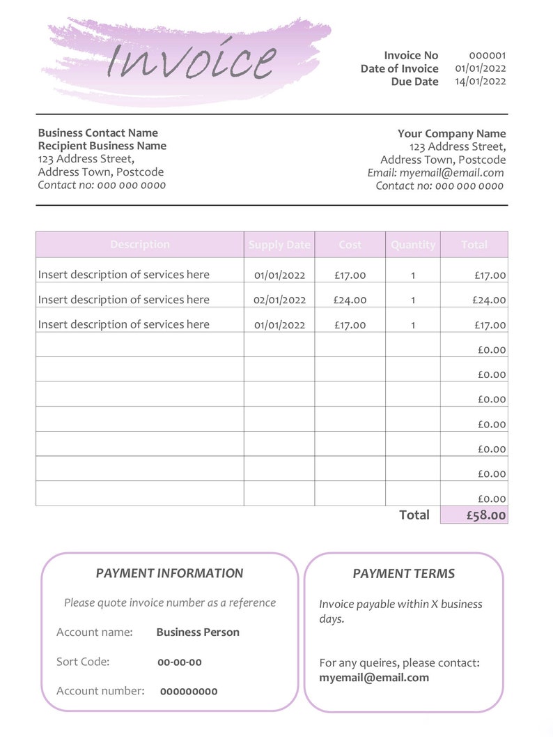 Invoice Template - Minimalist Excel Spreadsheet | Small Business ...