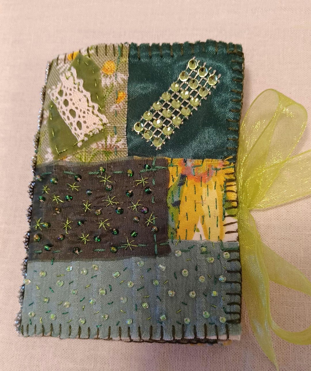 Handmade Needle Case / Needle Book. Green Floral Pattern With a Rooster ...