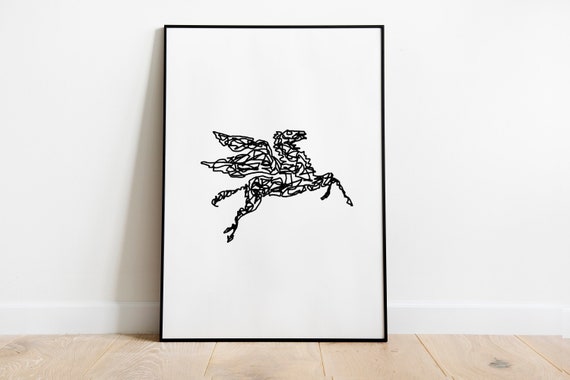Dallas Pegasus Line Art Print black - Etsy