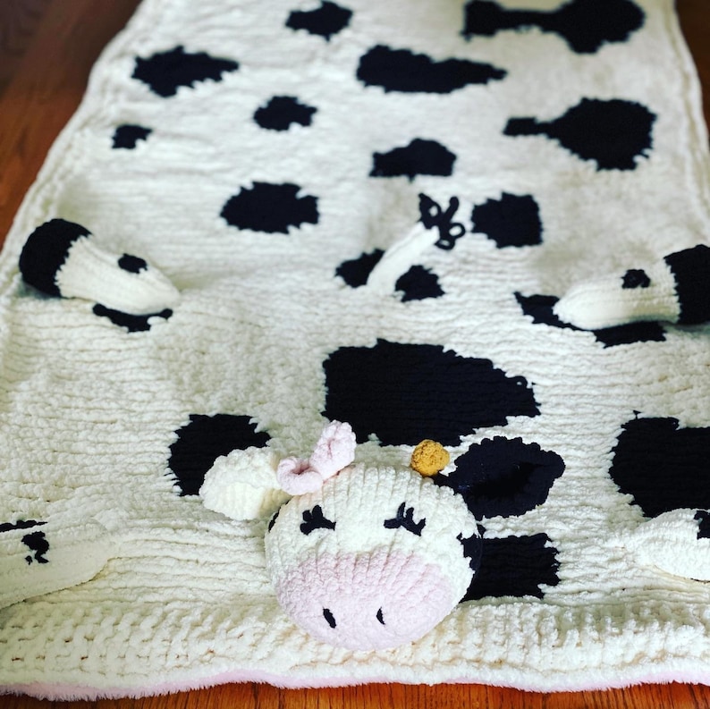 Cow Blanket Knitting Pattern, Cow Lovey, Cow Blanket, Knitting Pattern ...