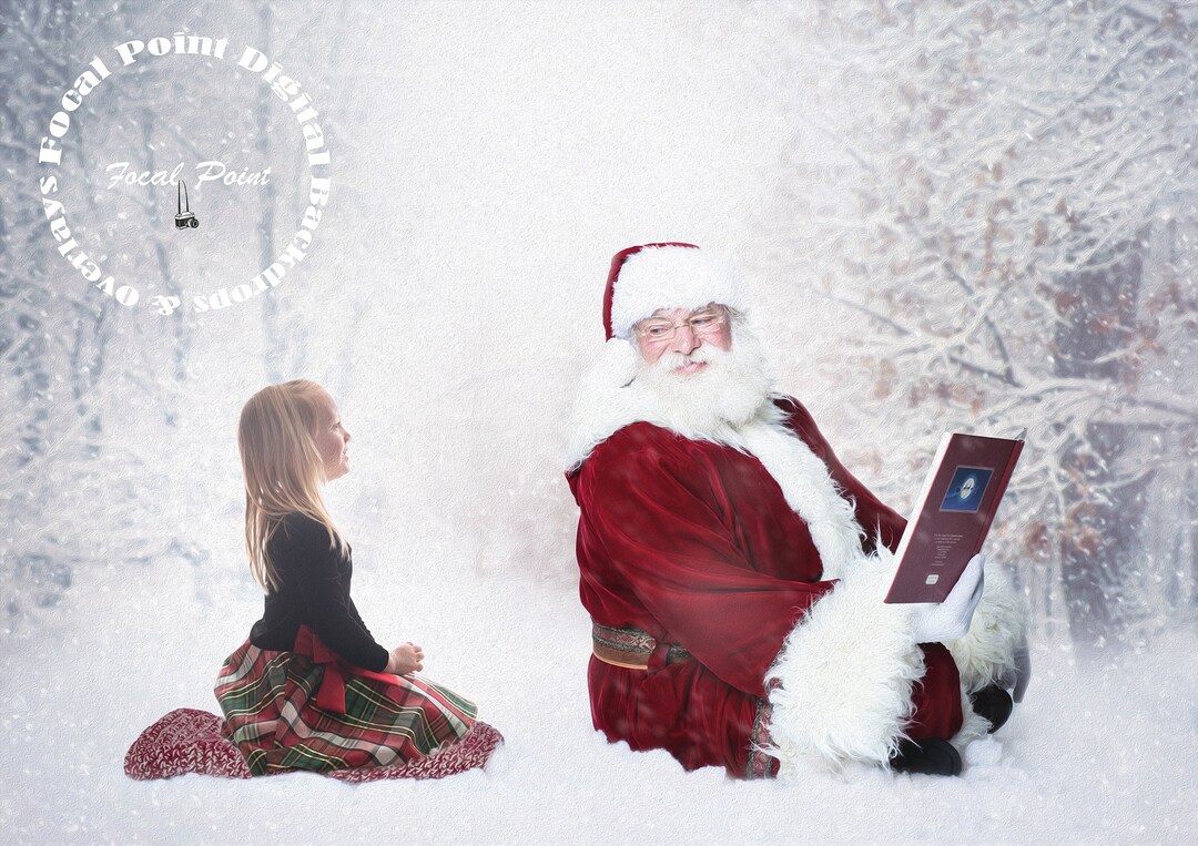 Santa Digital Backdrop Santa Reading in Snow Christmas Scene - Etsy