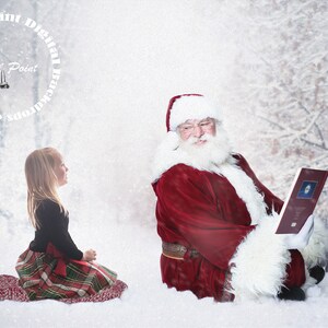 Santa Digital Backdrop, Santa Reading in Snow, Christmas Scene Digital ...