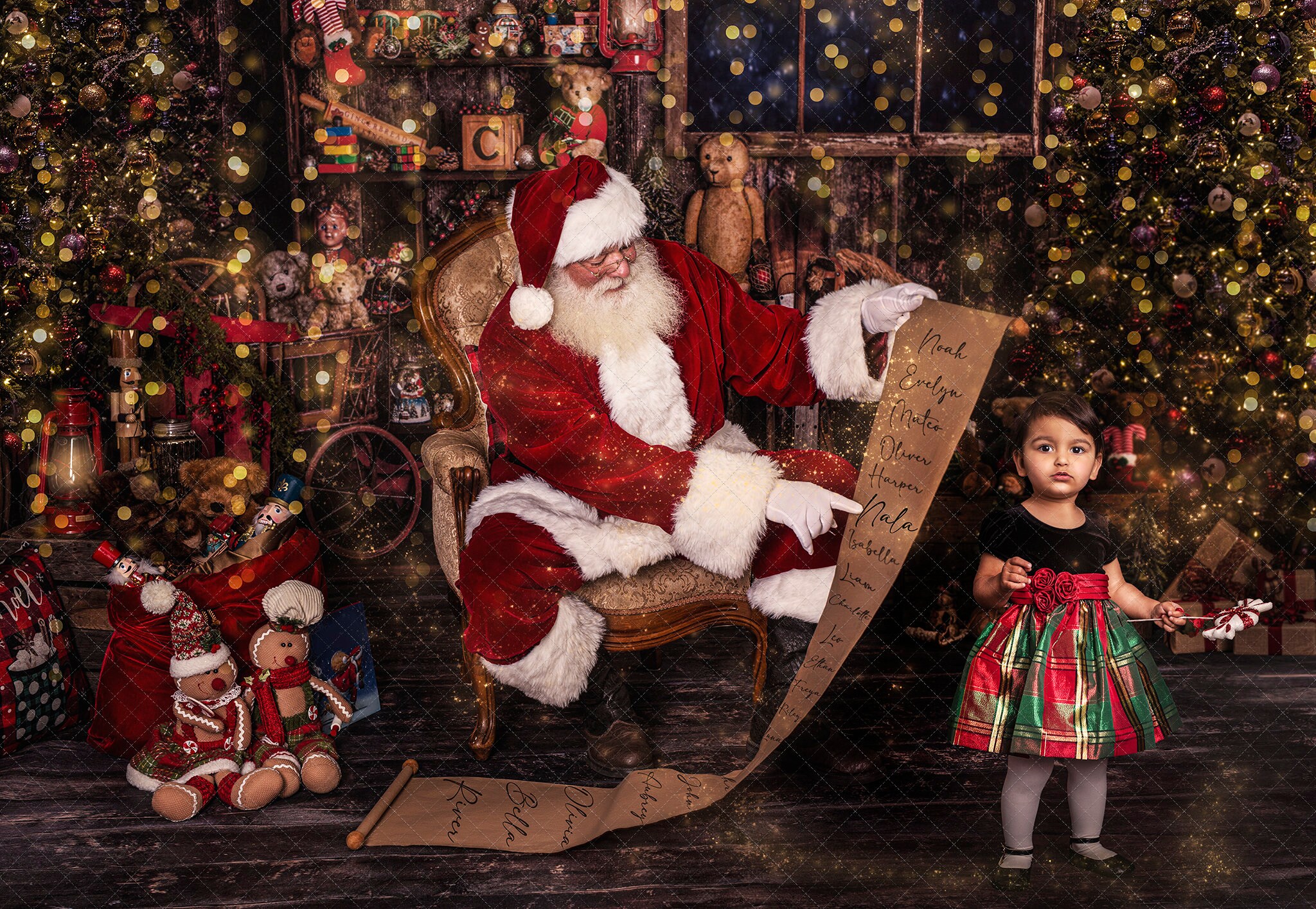 Santa Digital Backdrop, Santa Nice List, Santa in Santa's Workshop ...