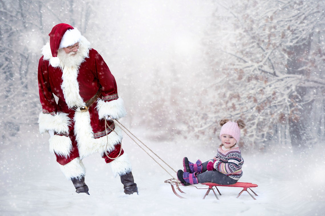 Santa Digital Backdrop Santa Pulling a Sleigh Christmas - Etsy