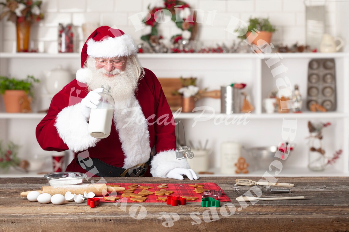 Santa Baking Cookies Drinking Milk Kitchen Scene Santa - Etsy