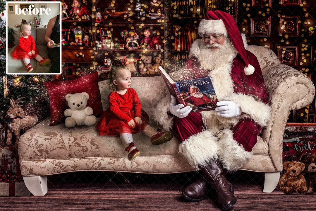 Santa Reading, Santa's Workshop Relaxing, Santa Digital Backdrop ...