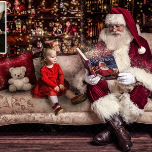 Santa Reading, Santa's Workshop Relaxing, Santa Digital Backdrop ...