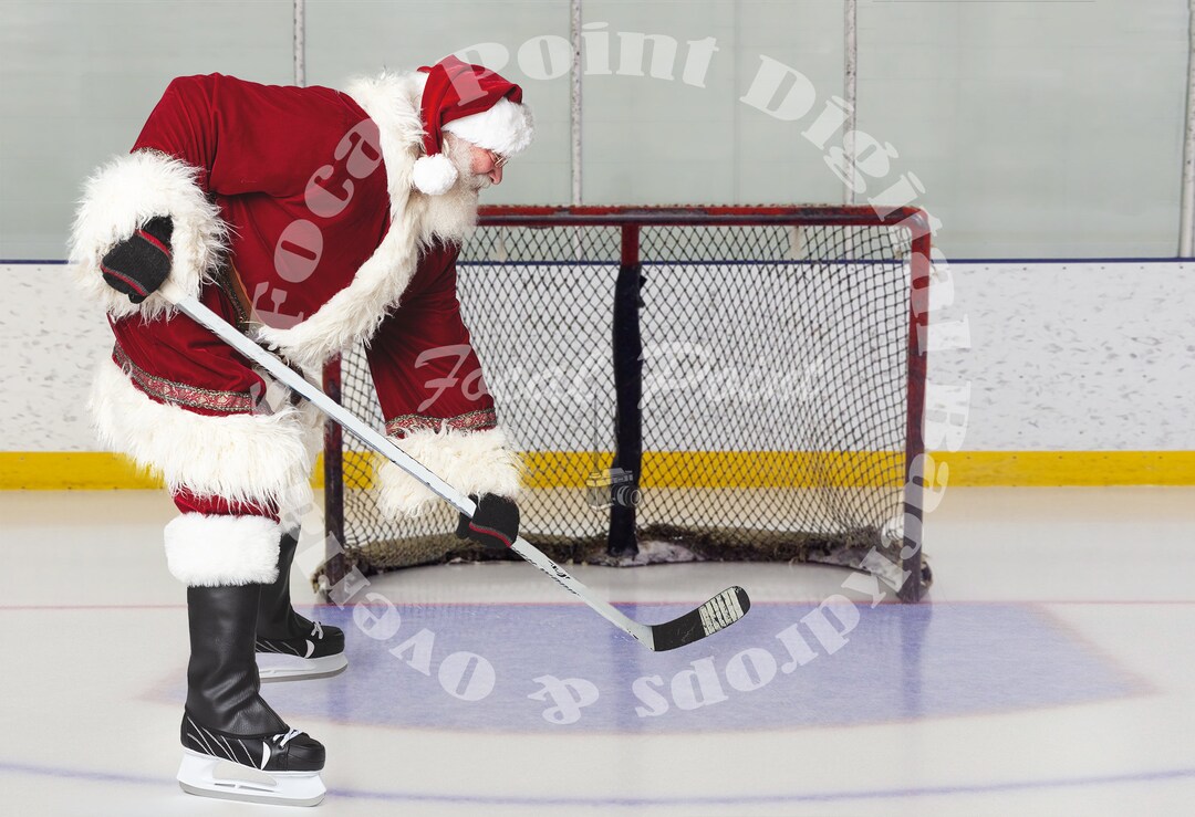 Santa Playing Hockey, Digital Backdrop, Christmas Scene, Digital Santa ...