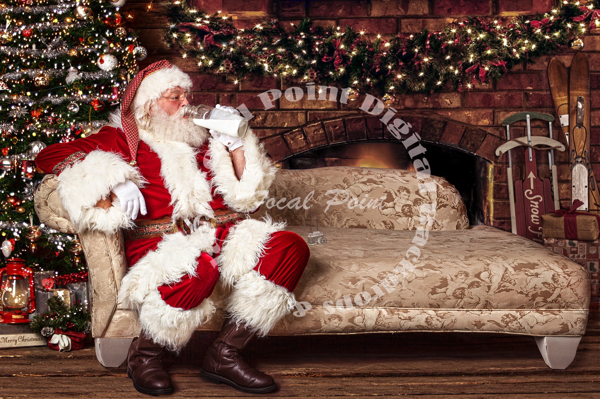 Santa Digital Backdrop Santa on a Couch Santa by Fireplace - Etsy Canada