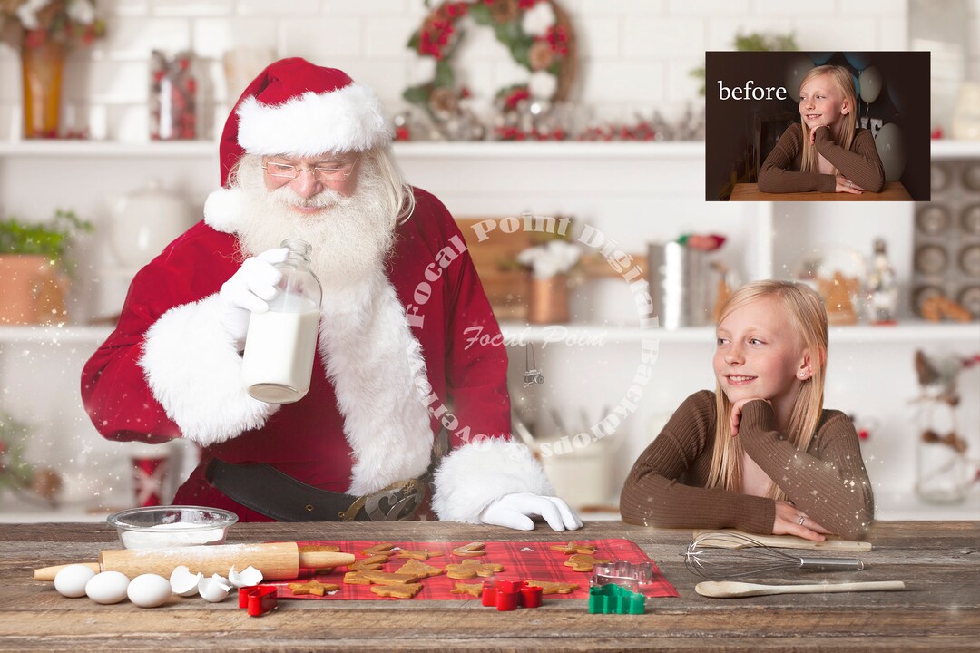 Santa Baking Cookies, Drinking Milk, Kitchen Scene, Santa Overlay ...