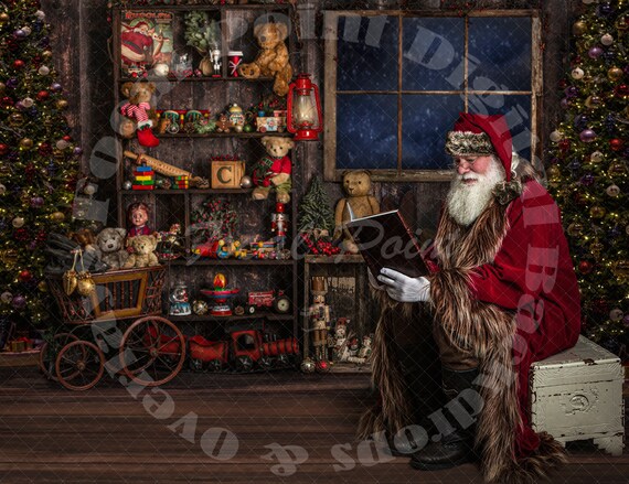 Old World Santa Digital Backdrop Santa Reading a Book in - Etsy