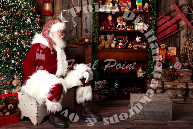 Santa's Workshop Digital Backdrop Christmas Scene - Etsy