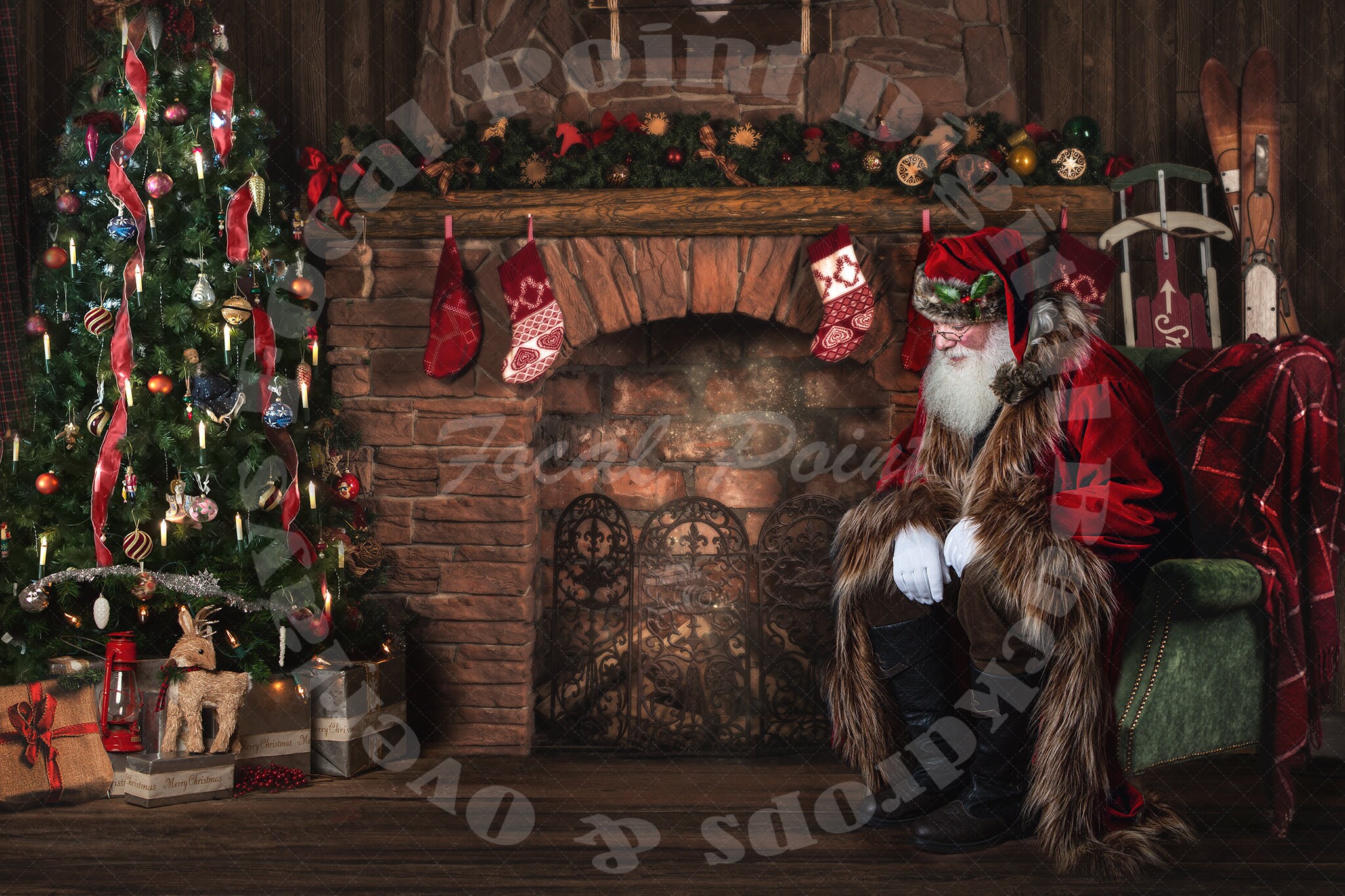 Victorian Santa digital backdrop Santa by a fireplace | Etsy