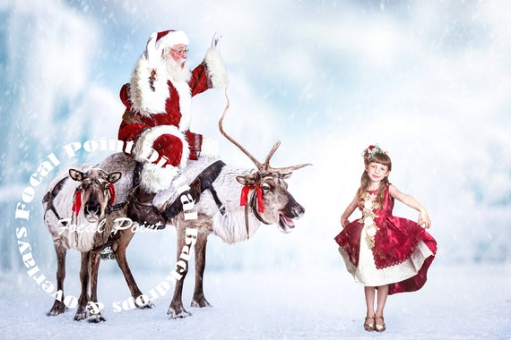Santa Riding a Reindeer Silly Santa Digital Backdrop | Etsy